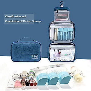 QIALUOBAO Travel Toiletry Bag with Hanging Hook, Small and Medium Water-resistant Makeup Cosmetic Bag, Full Size Container for Travel, Portable Cosmetic Organizer (Blue)
