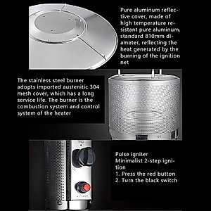 Patio Heater,Outdoor Heater For Natural Gas Adjustable Height, Between 140-200cm(55-78in),Includes 12 Ft-Long Natural Gas Hose,Passed cETL Certification