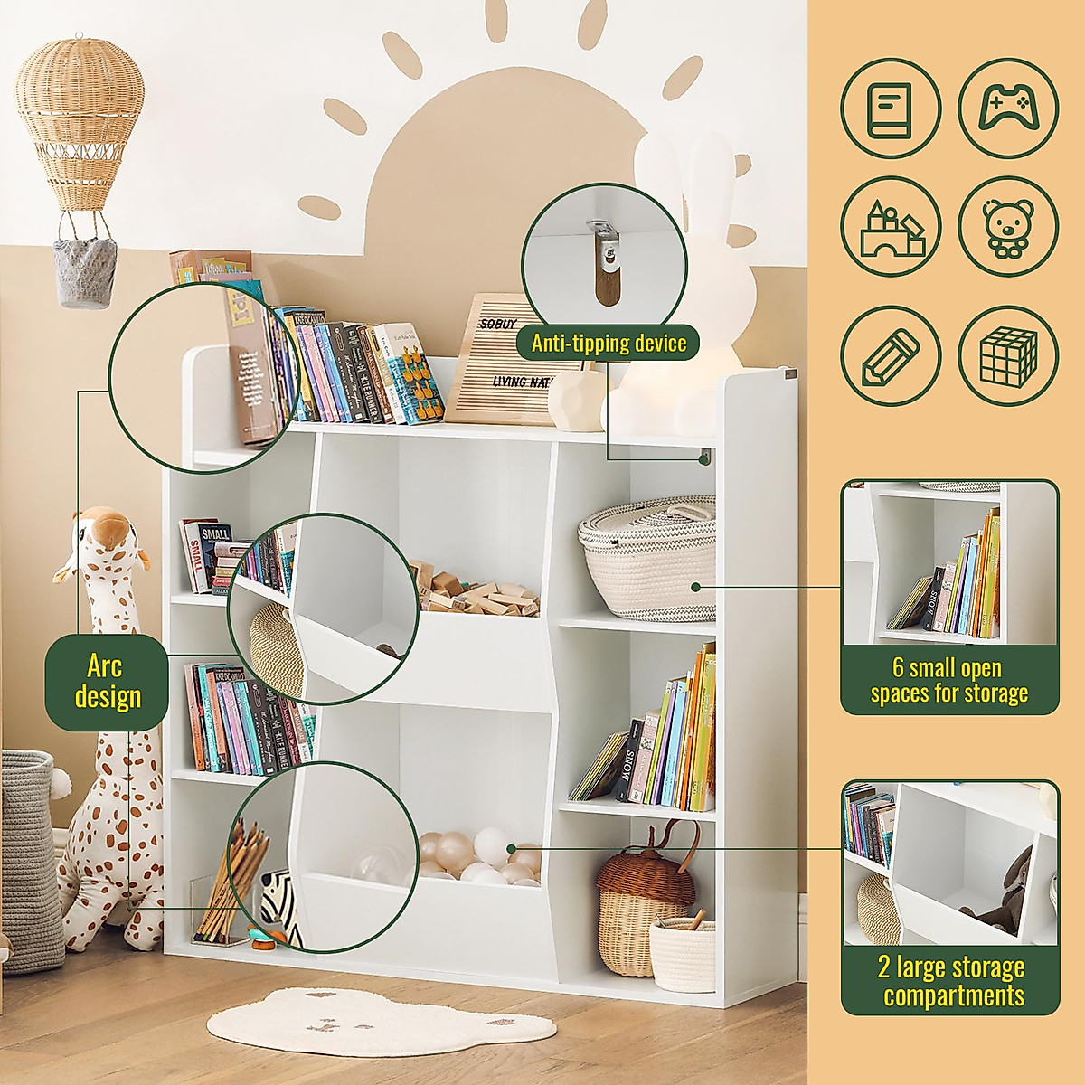 SoBuy KMB55-W, White Children Kids Bookcase Book Shelf Storage Display Rack