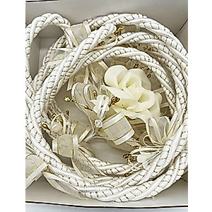 RBN Beautiful Ivory and Gold Intertwine Silver Embellishment Accent Rope Migajon Lazo Wedding Lasso Traditional Lazos De Boda Tradicional Bridal Gift Box