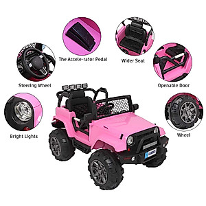 VALUE BOX Extra Larger Ride On Truck, 12V Battery Electric Kids Toddler Motorized Vehicles Toy Car w/Remote Control, 3 Speeds, Spring Suspension, Seat Belts, LED Lights and Realistic Horns (Pink)