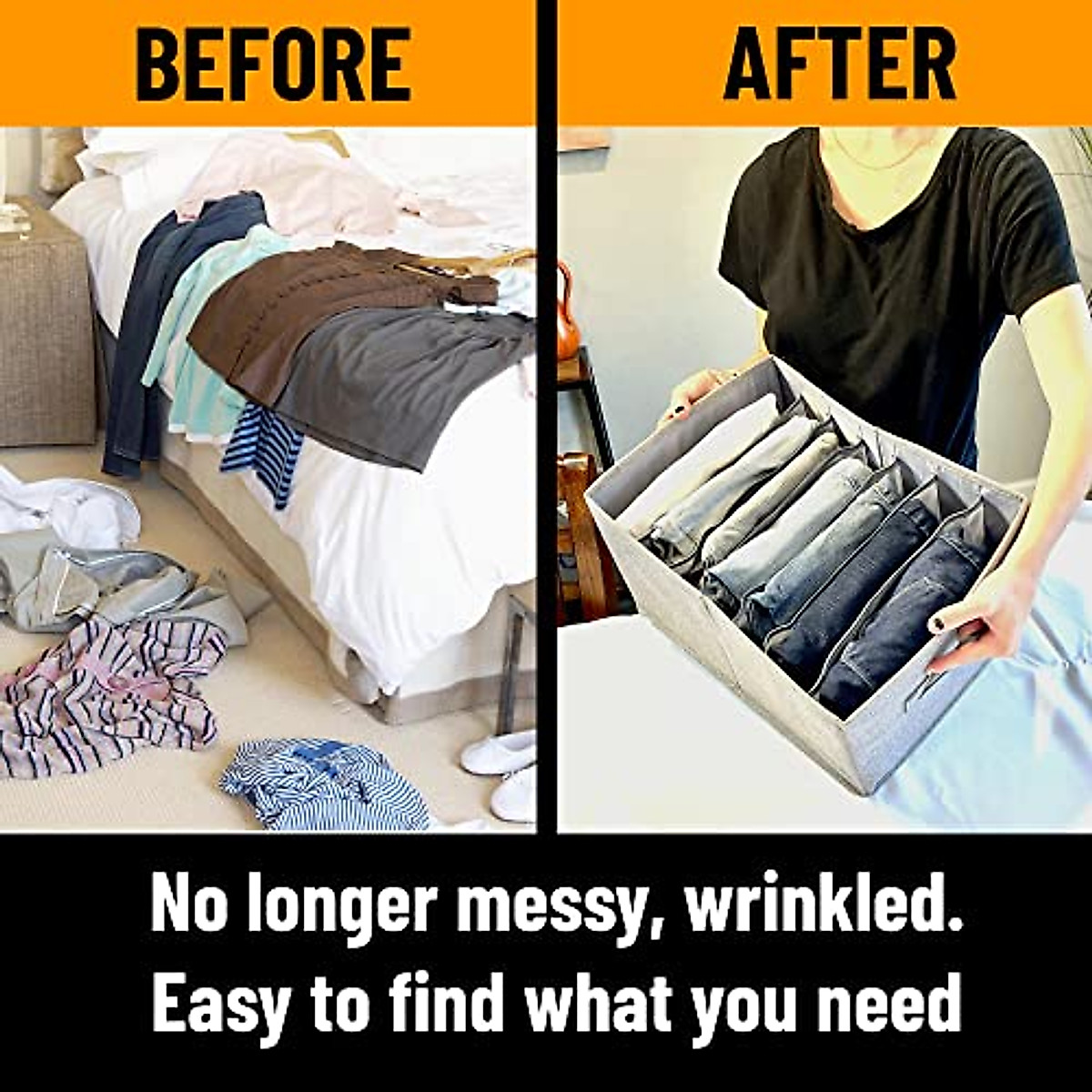 Large Clothes Organizer for Jeans and Sweaters, Sturdy, Stackable, 7 Grid, 2 Handles, Foldable