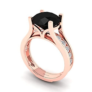 2.89ct Round Cut Solitaire Natural Black Onyx Engagement Promise Anniversary Bridal Ring Band set Sliding 18K Rose Gold 4.25