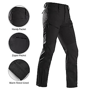 FREE SOLDIER Men's Outdoor Cargo Hiking Pants Water Repellent Softshell Fleece Lined Snow Ski Pants (Black 34W x 30L)