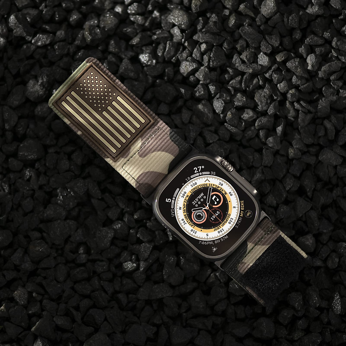 Tefeca Fortitude Series USA Flag Ultrawide Band Compatible with Apple Watch Ultra 2/Ultra 49mm, Series 10 46mm, Series 9/8/7 45mm, SE2/SE/6/5/4 44mm(Camo, XL for 49mm/46mm/44mm/49mm)