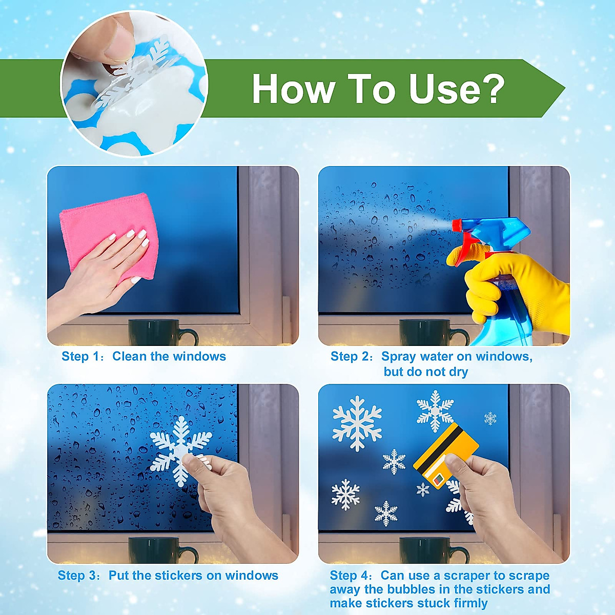 Kesoto Christmas Decoration Snowflake Window Clings Glueless PVC Wall Stickers for Windows Glasses, 10 Sheets