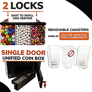 Vending Machine - Commercial Gumball and Candy Machine with Stand - Black Triple Vending Machine with Interchangeable Canisters - Coin Operated Candy Dispenser and Gumball Machine - Vending Dispenser