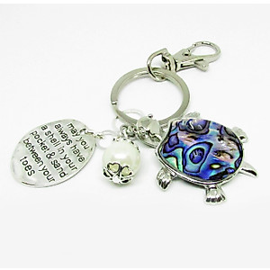 Sea Turtle Keychain - Beach Inspired Gifts - Abalone Shell Turtle Keyring - Birthday Gifts for Women