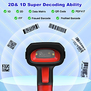 Industrial 2D Bluetooth Barcode Scanner with Charging Base,Bluetooth & 433MHz Wireless 2-in-1 1968ft Transmission Distance,Auto-scanning Available,Support on DPM Code