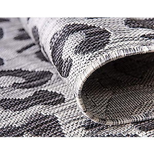 Unique Loom Outdoor Safari Collection Transitional Indoor & Outdoor Wildlife Inspired Animal Print with Leopard Design Area Rug, 4 x 6 ft, Black/Light Gray