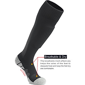 APTESOL Youth Soccer Socks Kids Knee High Team Sport Cushion Sock Women Men Long Tube Cotton Athletic Compression Socks (3-Pair Black-A,Medium)