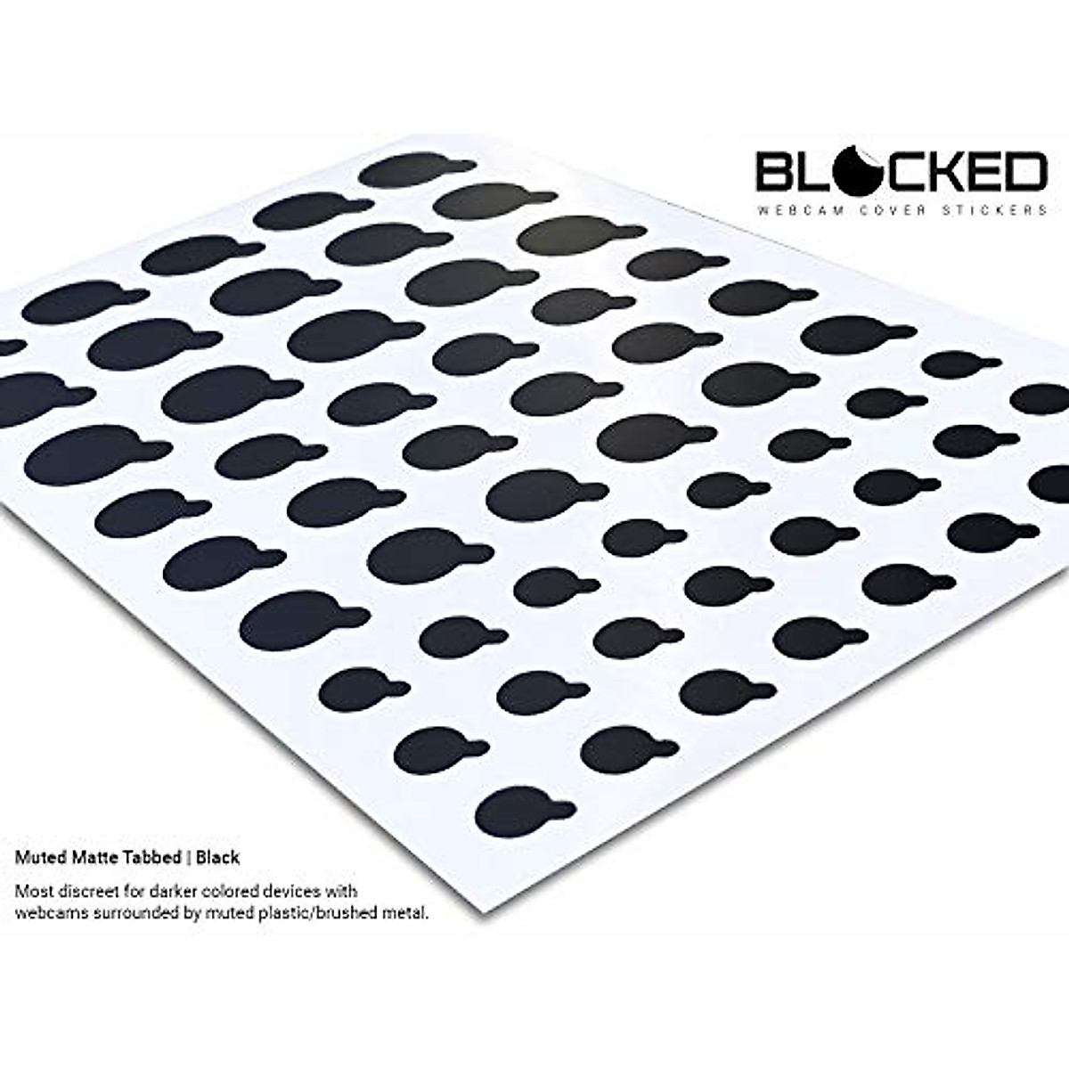 BLOCKED Webcam/Camera Vinyl Covers | Low-Tack Restickable Webcam Sticker | Multiple Sizes | Black 57-Pack Tabbed (Muted Matte)