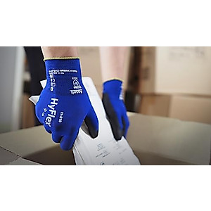 Ansell HyFlex 11-618 Nylon Light Duty Multi-Purpose Glove with Knitwrist, Abrasion/Cut Resistant, Size 8, Blue (Pack of 12 Pair)