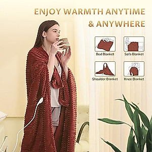 Reaks Heated Blanket Throw - 50" x 60" Electric Blanket with 4 Fast Heating Levels & 3 Hours Auto Off, Soft Flannel Heating Blankets for Home Office, UL&FCC Certification, Machine Washable, Red