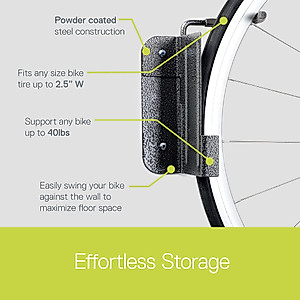 Swivel Bike Wall Mount by Delta Cycle - Garage Bike Rack Swings 90 Degrees For More Floor Space - Bike Wall Hanger With Rear Tire Tray - Vertical Bike Rack Holds Any Bike Up To 40 lbs