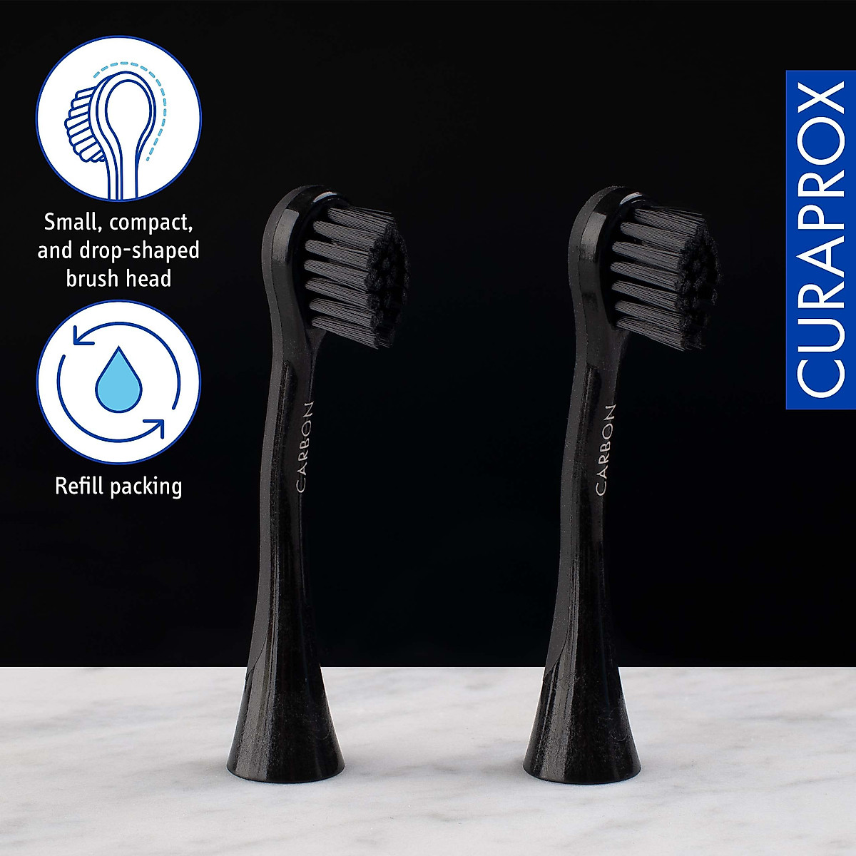 Curaprox Hydrosonic Black is White Activated Charcoal Electric Toothbrush Replacement Heads (2 Pack)