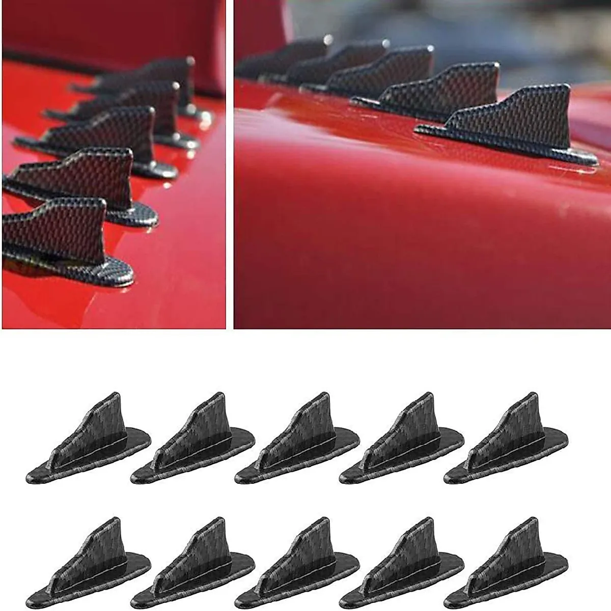 RULLINE 10pcs/Set Diffuser Shark Fin Kit Compatible with Spoiler Roof Wing Air Vortex Generator Carbon Fiber Pattern