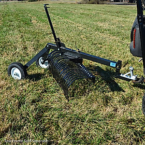 Titan Attachments 4' Landscape Rake Add-On Transformer Tow Frame, Bolt-On Rake, 24 Tines, Gardening Tool, Landscaper, and Grass Comb