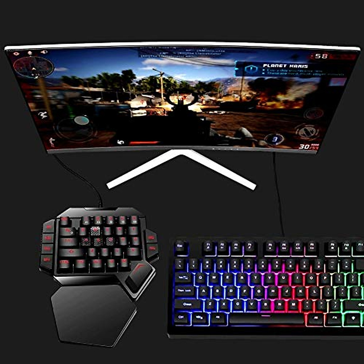 Cakce RGB One Handed Mechanical Gaming Keyboard,Colorful Backlit Professional Gaming Keyboard with Wrist Rest Support,USB Wired Single Hand Mechanical Keyboard for Game
