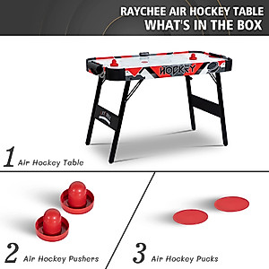 RayChee Foldable Powered Air Hockey Table, 48” Indoor Hockey Table Sports Gaming Set w/2 Pucks, 2 Pushers, LED Scoreboard, Powerful Fan Motor for Adults and Kids, Home Game Room (Red)