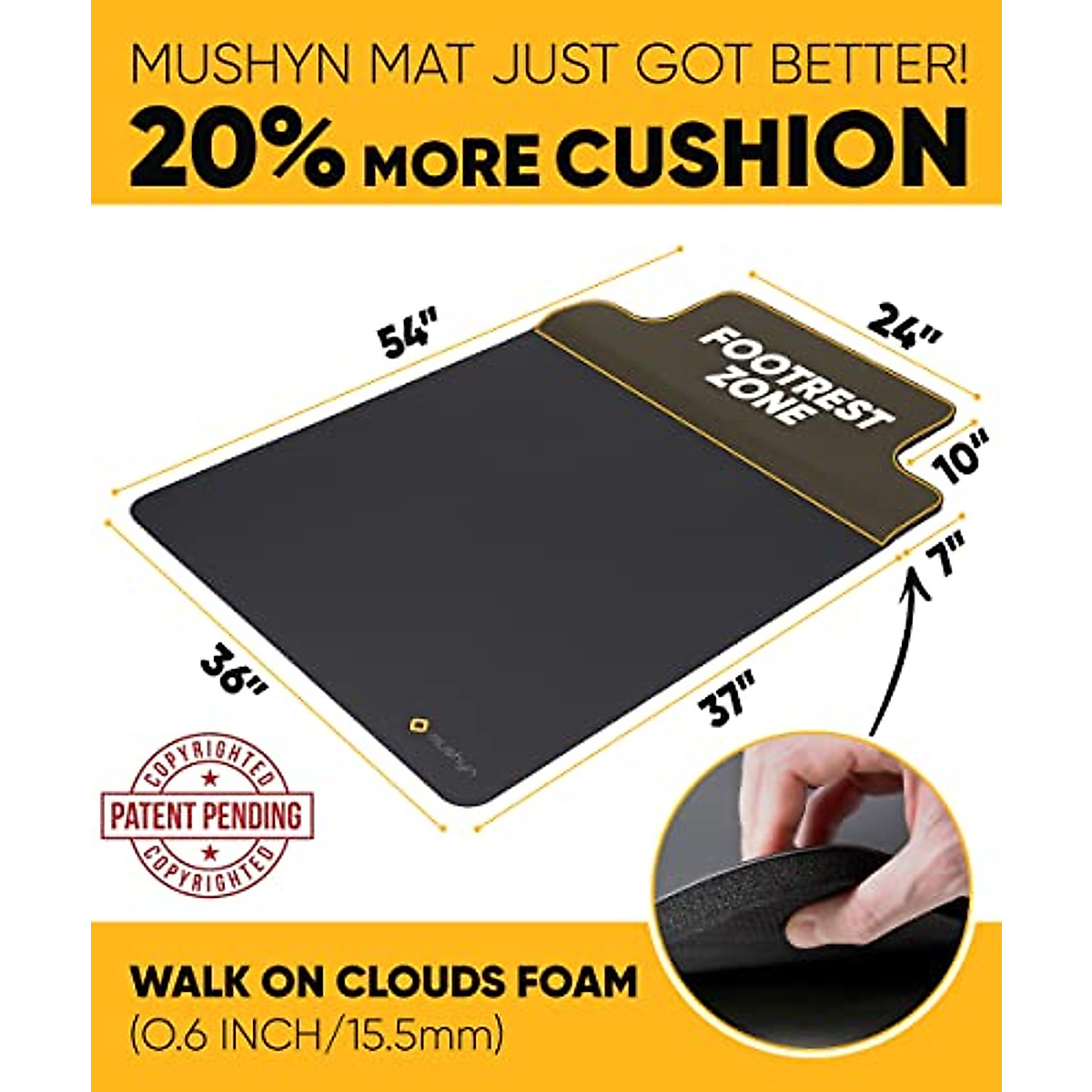 Office Chair Mat with Anti Fatigue Cushioned Foam - Chair Mat for Hardwood Floor with Foot Rest Under Desk - 2 in 1 Chairmat Standing Desk Anti-Fatigue Comfort Mat for Hard Floor - Size 54”x 36”