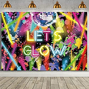 AIBIIN 7x5ft Neon Glow Birthday Party Backdrop Glow in The Dark Photo Background Colorful Graffiti Splatter Let's Glow Crazy Party Decorations Supplies Backdrop Banner Photo Booth Studio Props
