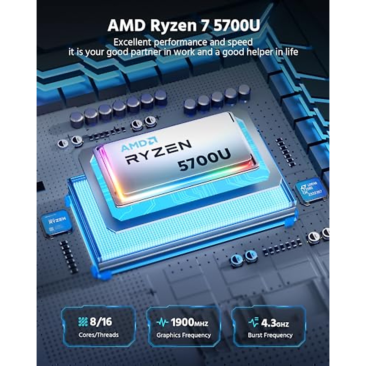 KAMRUI Mini PC Ryzen 7 5700U(8C/16T, up to 4.3GHz), Windows 11 Mini Computer 16GB DDR4 RAM 512GB M.2 2280 NVME SSD Mini PC Gaming, 4K Dual Display Mini Desktop Support WiFi6/BT5.2/Dual Channel