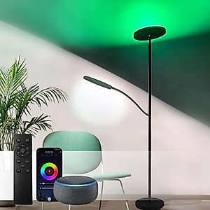 Ovensty RGB Floor Lamp LED Modern Corner Floor Lamps with Reading Light,Dimmable Floor Lamps-Tall Standing Pole Lights with Smart APP & Remote Control for Living Room,Bed Room,Office. (Black)