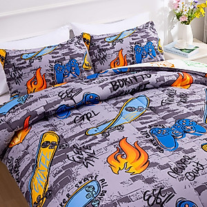 Btargot Kids All Season Grey Dinosaur Printed Bedding Comforter Sets with 2 Pillowcases Twin Size 3 Pieces for Boys Girls Teens Adults