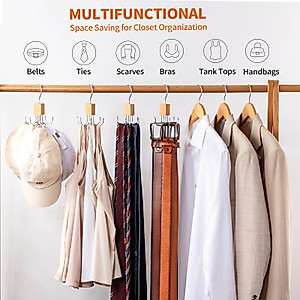 ELONG HOME Belt Organizer, Wooden Block Belt Hanger Closet Organizers and Storage, Belt Rack with 6 Hooks, 2 Pack Tie Hangers