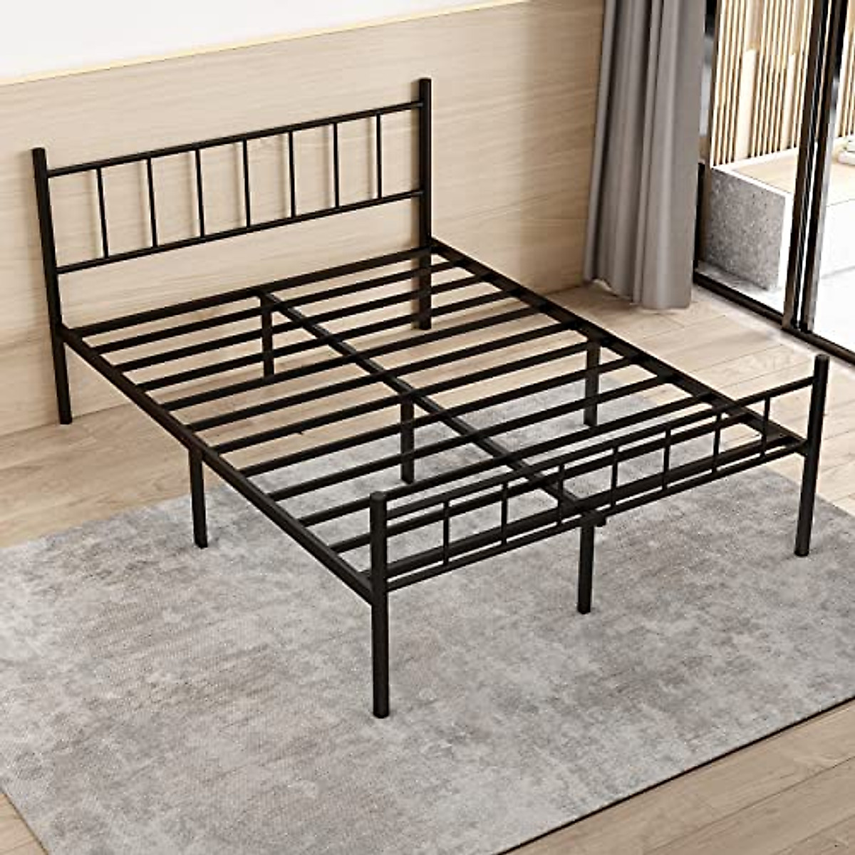 NEW JETO Full Size Platform Bed Frame-Heavy Duty Steel Slats Support King Bed Frame, Metal, Non-Slip Footbed Storage Space Under The Bed, Suitable for Bedroom, Dormitory, Hotel