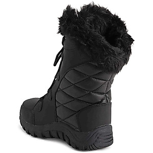 POLAR Womens Quilted Faux Fur Cuff Winter Duck Rubber Sole Durable Snow Rain Outdoor Boots - Black Leather - EU40/US9 - YC0654