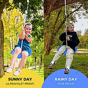 Swings Tree Swing for Kids Outdoor Saucer Swing Set with Curved arc of The Ride Swing,Swing Set-Backyard Swing Seat for Kids with Adjustable Rope (Blue)