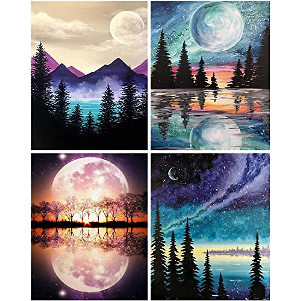Suyaloo 4 Pack Paint by Numbers,Moon Paint by Numbers for Adults Kids Beginner,Landscape Drawing Paintwork with Paintbrushes DIY Acrylic Paint Canvas Oil Painting for Home Wall Decor 12X16Inch