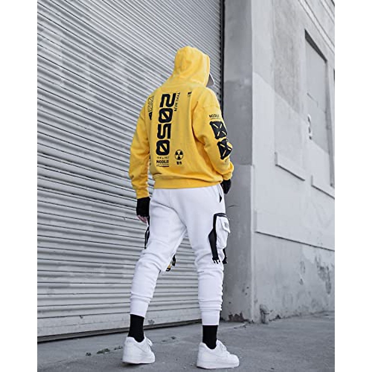 Fabric of the Universe Techwear Graphic Cyberpunk Streetwear Fashion Hoodie (Yellow Y-2050, Medium, m)