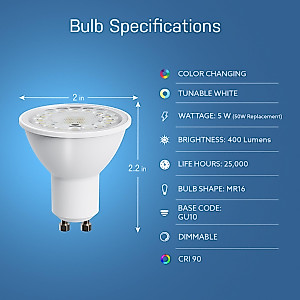 Feit Electric 50-Watt Equivalent MR16 Alexa Google Siri Smart RGBW LED Light Bulb