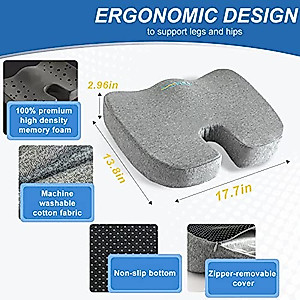 AEEVOLL Memory Foam Seat Cushion Pillow for Office Chair - Butt, Sciatica, Coccyx, Back, Tailbone & Lower Back Pain Relief - Orthopedic Chair Pad for Car, Wheelchair, Computer and Desk Chair