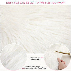 Tatuo Faux Fur Fabric Christmas Fluffy Fuzzy Craft Fake Fur Cuts Shaggy Synthetic Plush Patch Sewing DIY Winter Halloween Costume Gnome Beard Miniature Dolls Rugs Mats Gift(White,60 x 18 Inch)