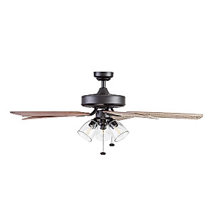 Prominence Home Saybrook, 52 inch Indoor Farmhouse LED Ceiling Fan with Light, Pull Chain, Three Mounting Options, Dual Finish Blades, Reversible Motor - 51593-01 (Espresso)
