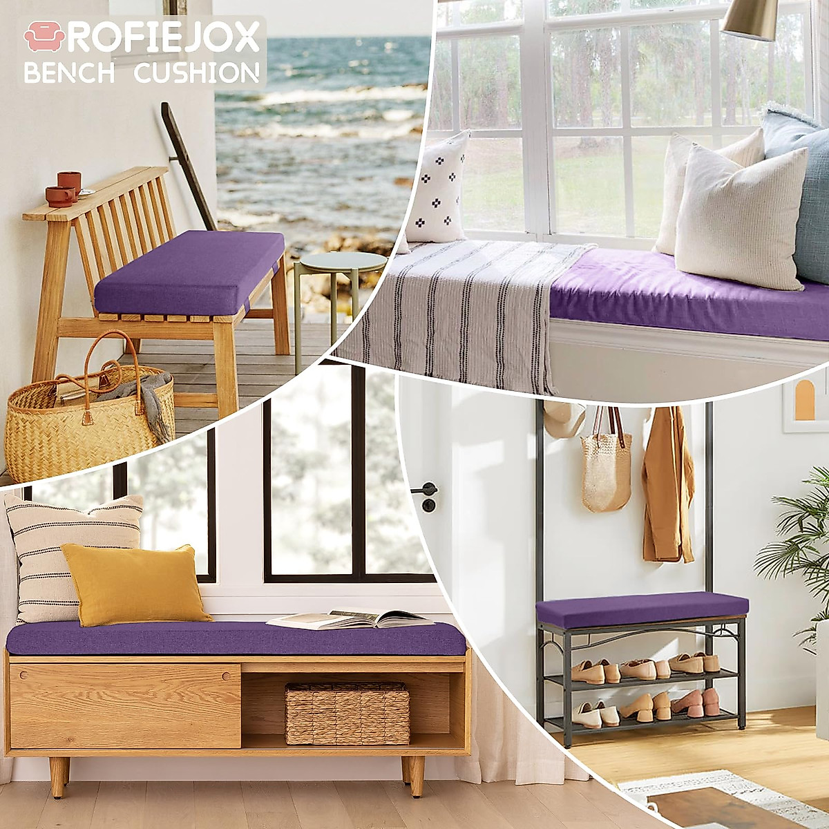 ROFIEJOX Bench Cushion 36 inch - Imitation Linen Fabric, Indoor Outdoor Long Seat Furniture, High-Density Foam, Non-Slip Design for Window Patio Garden, (36x14x3) Purple