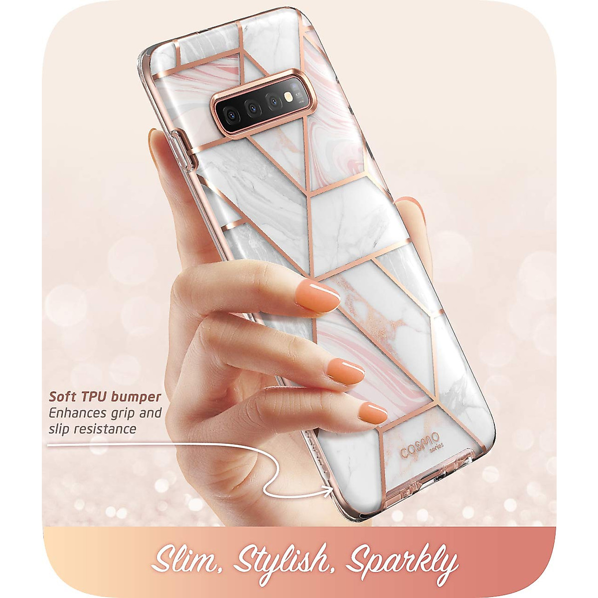 i-Blason Cosmo Designed for Galaxy S10 Case Stylish Glitter Protective Bumper Case Without Built-in Screen Protector for Galaxy S10 2019 Release (Marble)