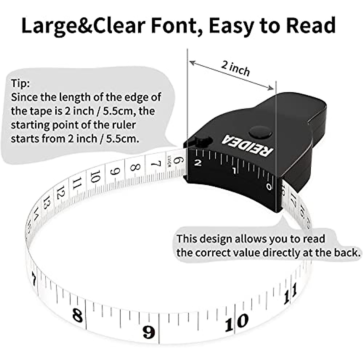 REIDEA Body Measure Tape 60in (150cm), Lock Pin and Push-Button Retract, Ergnomic and Portable Design, Incl. Bonus Kit (1x 79in Clothing Measure Tape, 1 x 60in Mini Retractable Tape Measure), Black