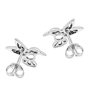 AeraVida Cute Little Hummingbird Gift Sterling Silver Post Stud Earrings, 0.59x0.59 inch