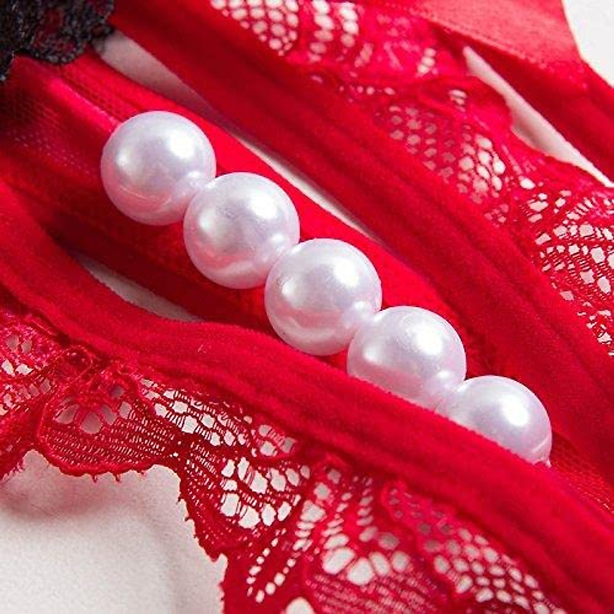Sekexi Women’s Sexy Panties,Lace G-String Panties for Women Thongs G Strings with Pearls Ball Lace (as1, alpha, m, regular, regular, Red)