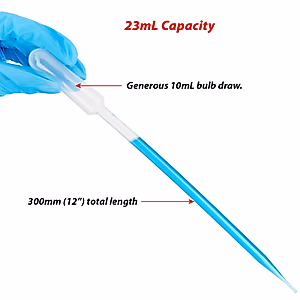Globe Scientific 139050B Transfer Pipettes, 300mm Extra Long, 23.0mL Capacity, Pack of 100