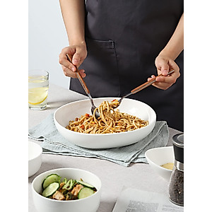 Teocera Pasta Bowls, Salad Bowls Set, Large Serving Bowls, 50 Ounce Porcelain White Bowls Set of 4 - Square Design, Microwave Dishwasher Safe