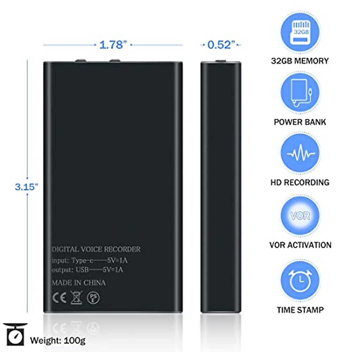 Voice Recorder - 288 Hours Long Continuously Record, 2500mAh Battery Long Standby - Strong Magnetic-32GB Portable Sound Recorder Device for Interview, Meeting, Lecture and Class