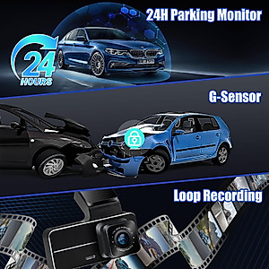 Dash Cam Front and Rear 4K+1080P WiFi Dashcams,WiFi GPS Dash Camera for Cars,170° Wide Angle,G-Sensor,Night Vision,24 Hours Parking Mode,Loop Recording,Support 256GB Max