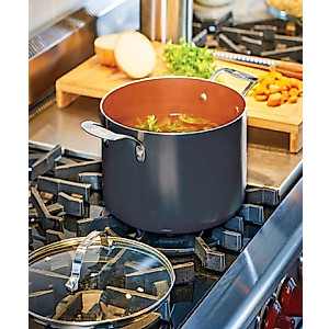 Gotham Steel Stock Pot with Ultra Nonstick Ceramic and Titanium Coating Includes Tempered Glass Lid – Dishwasher Safe, 7 Quart, Copper Black