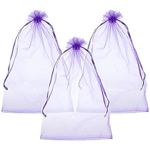 ZOEYES 200pcs Organza Bags 8x12 Inch Sheer Drawstring Organza Gift Bag Purple Organza Bags for Festival Wedding Party Favor Candy Toys Pouches